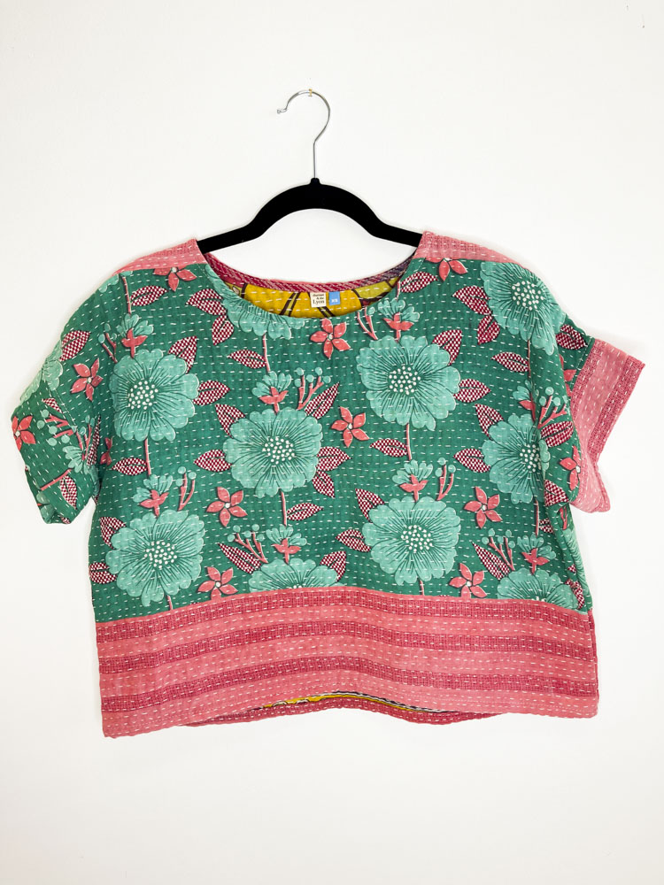 Kantha Boxy Top - XS - Pink and Green - Durian & The Lyon