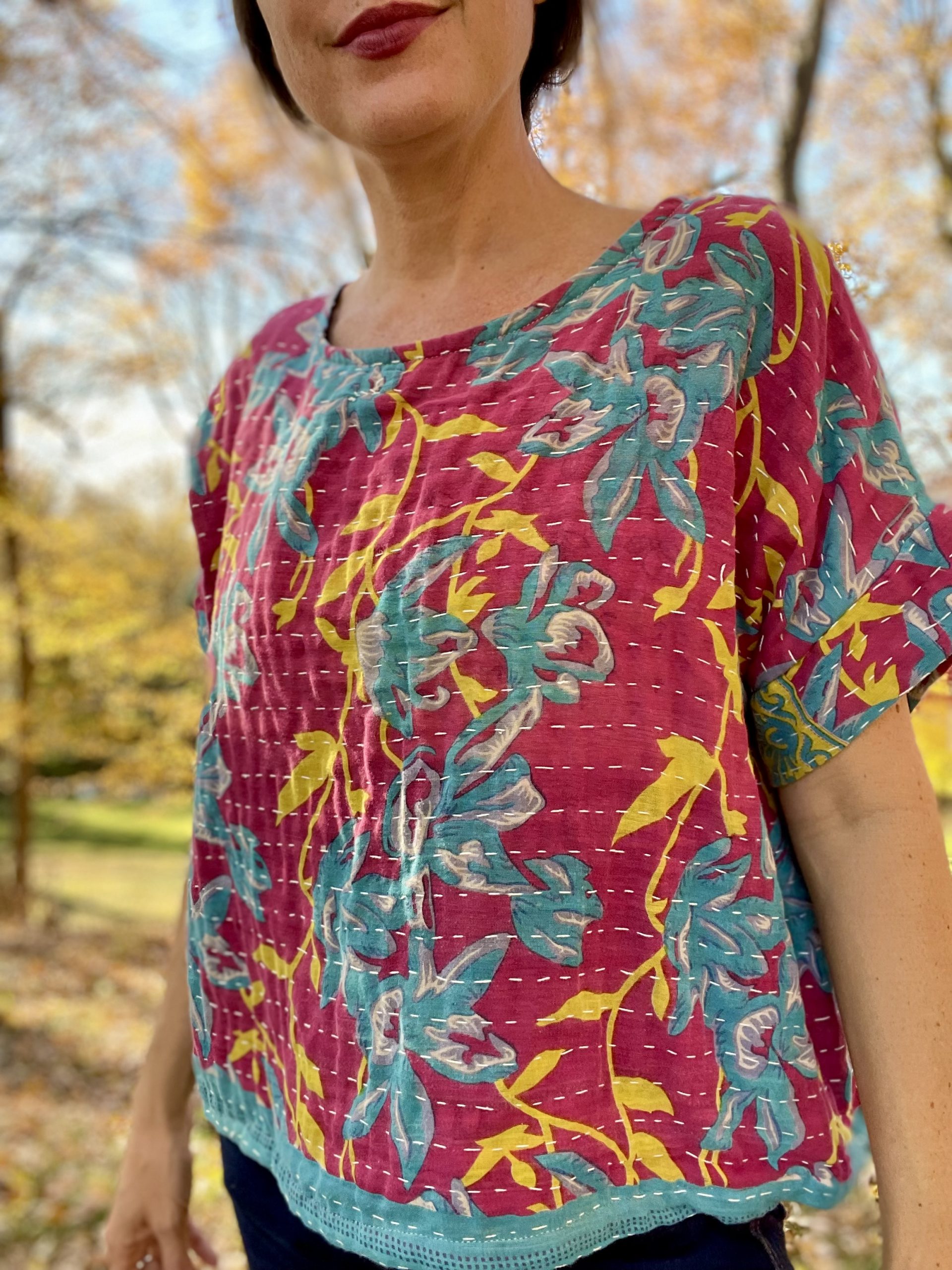 Kantha Boxy Top - Medium - Pink - Durian & The Lyon