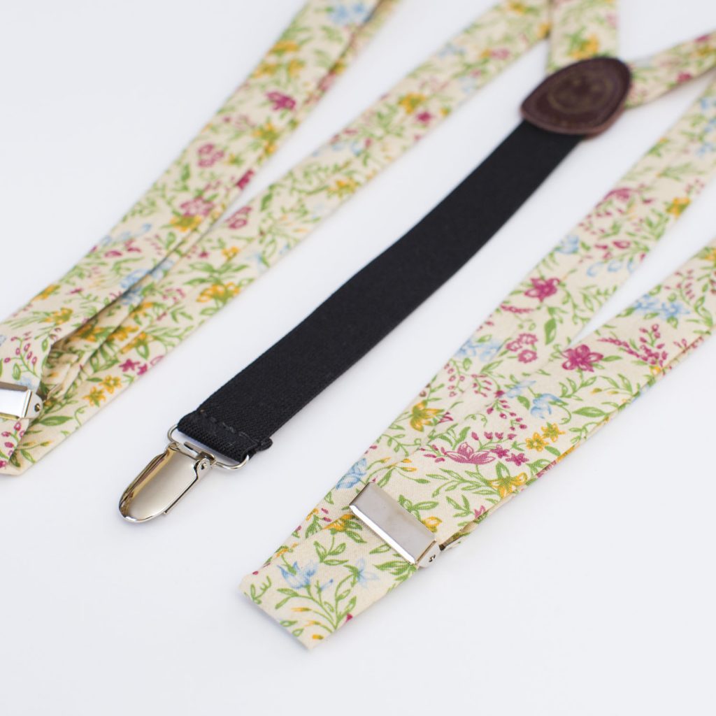 Tan Vintage Floral 1" Clip-On Women's Suspenders - Durian & The Lyon
