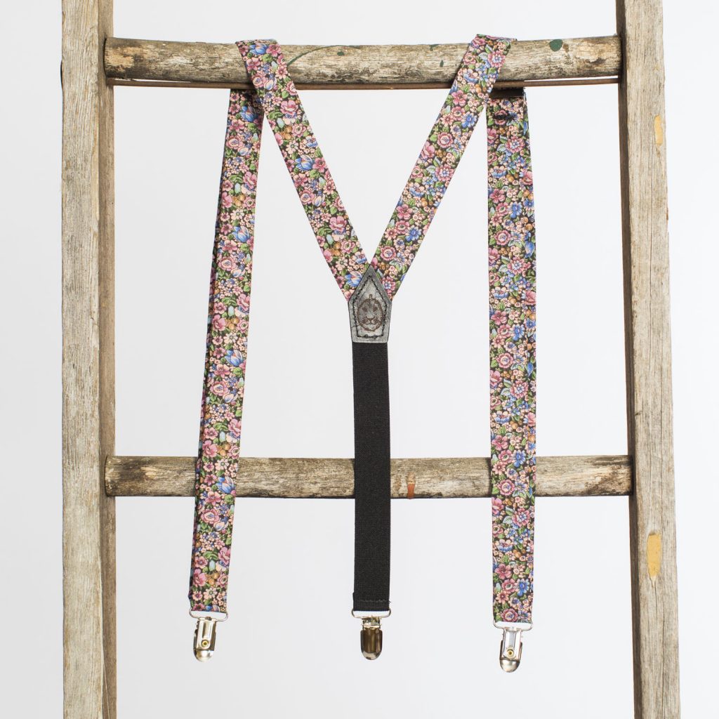 Black Vintage Floral 1" Clip-On Women's Suspenders - Durian & The Lyon