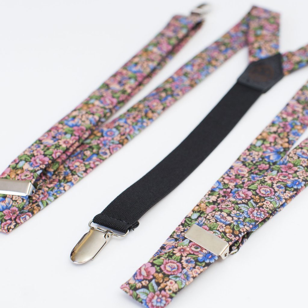 Black Vintage Floral 1" Clip-On Women's Suspenders - Durian & The Lyon