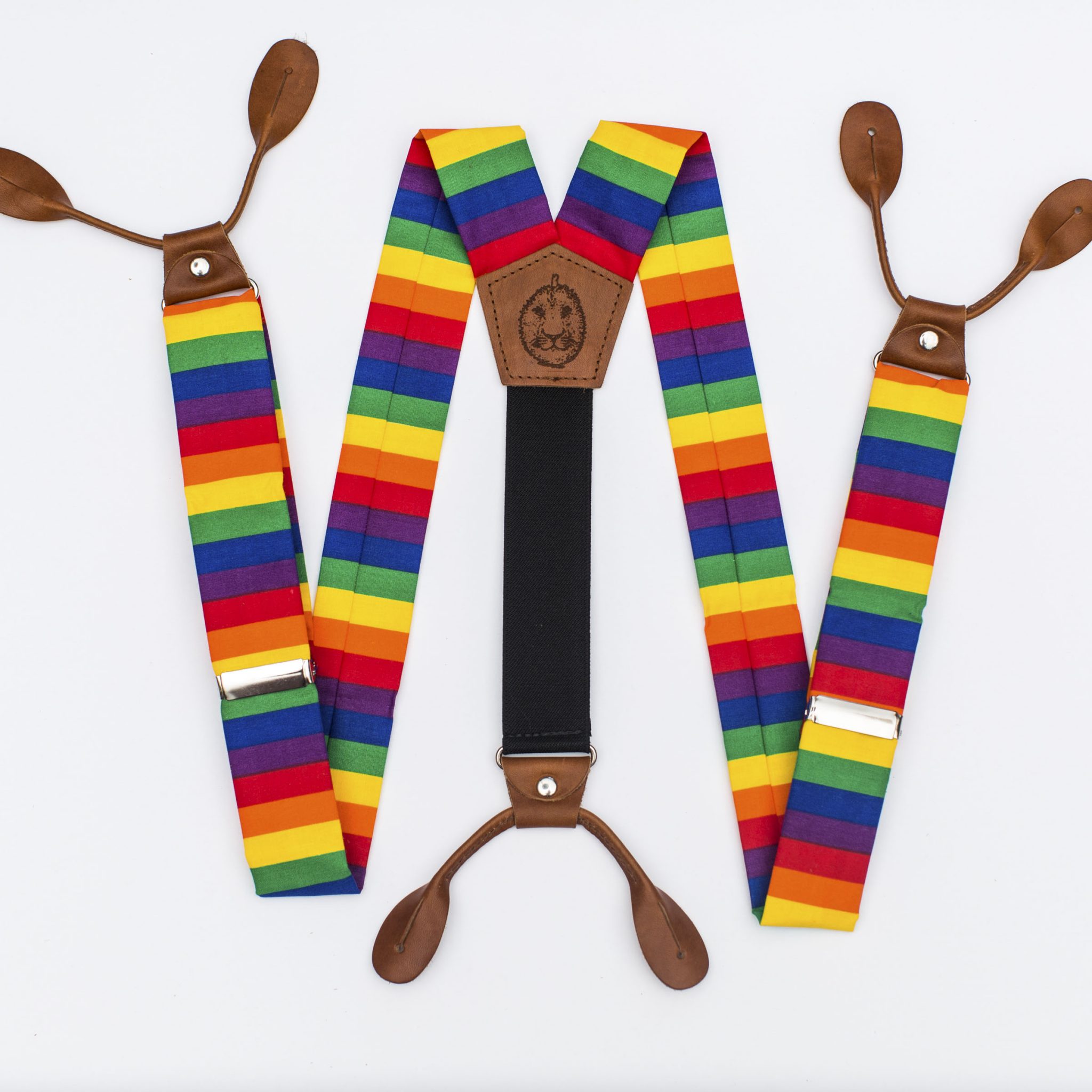 Rainbow Striped 1.5" Button Suspenders - Durian & The Lyon